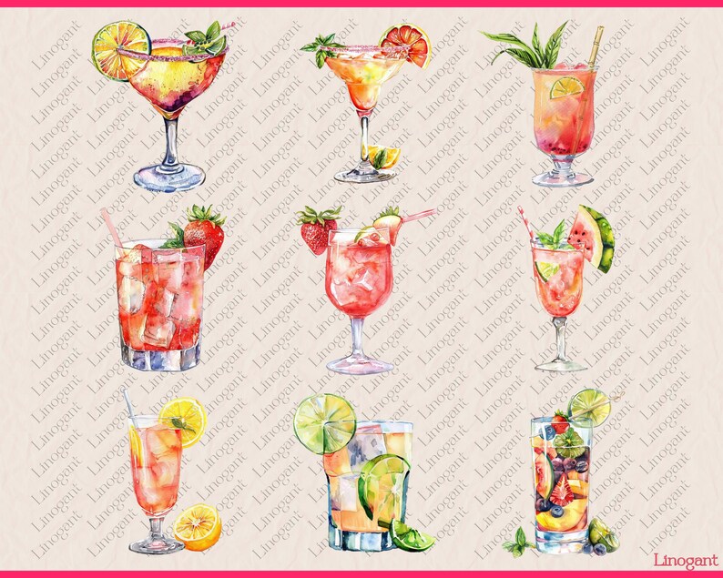Watercolor Summer Cocktail Clipart Bundle, Sweet Sour Delicious Mixed ...