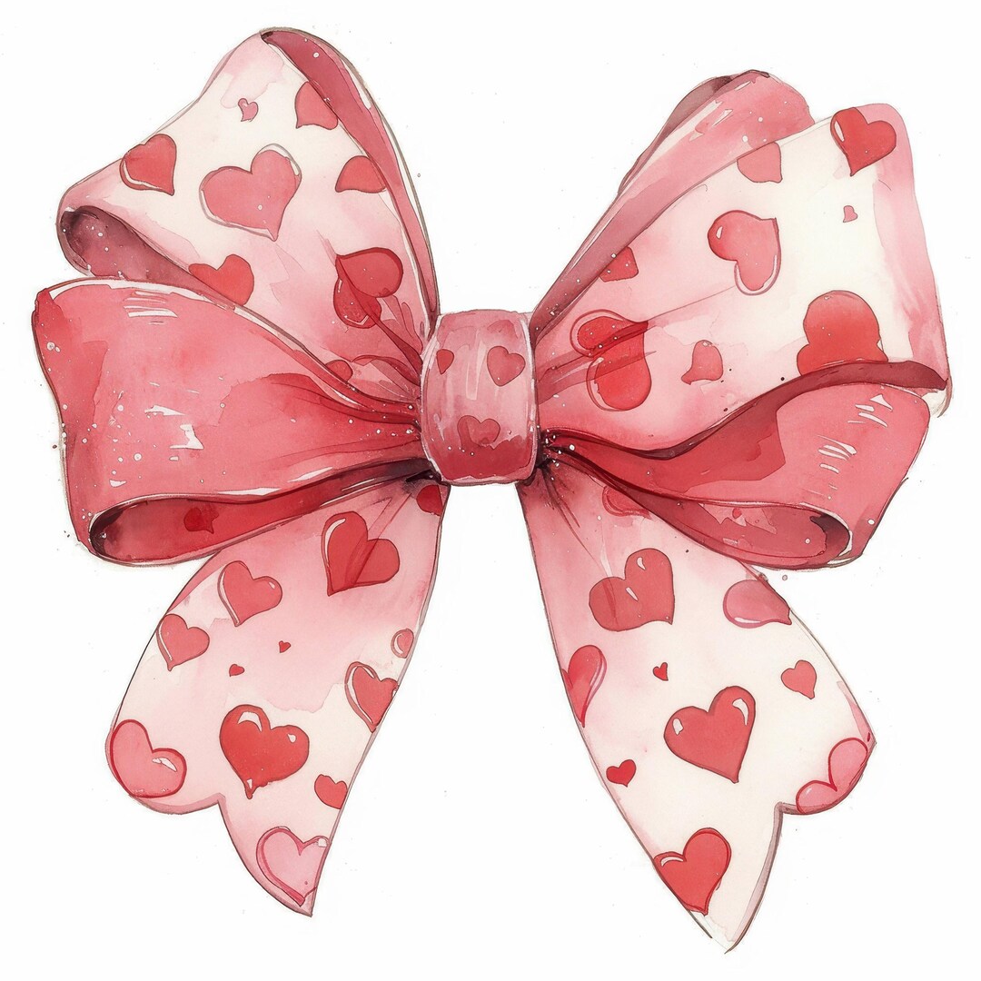 11 Heart Bow Pattern Watercolor Clipart, Romantic Embellishment ...