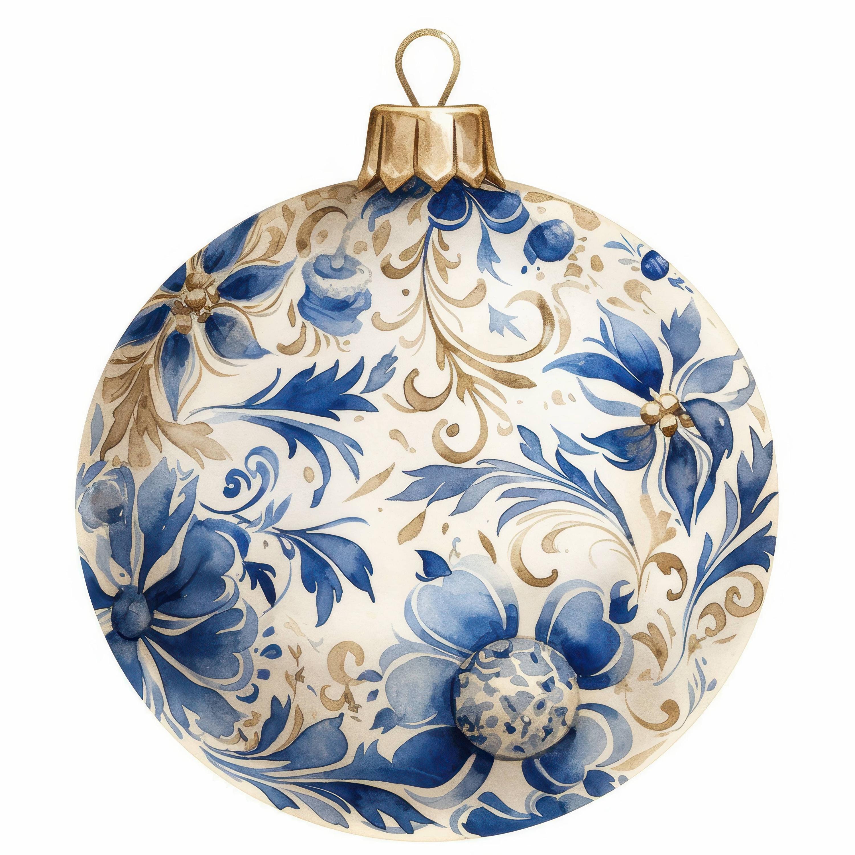 12 Blue Bauble Clipart Bundle, Christmas Decor Illustration, Printable ...