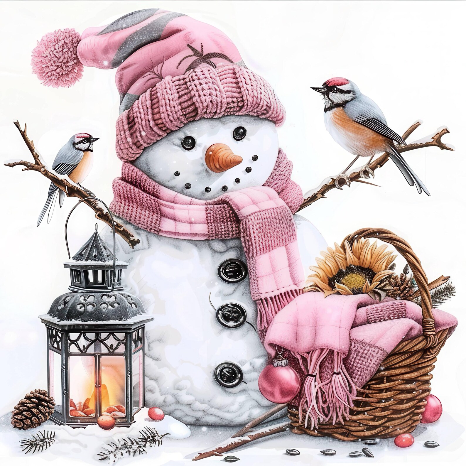 15 Christmas Pink Snowman Clipart Bundle, Cute Winter Illustration ...