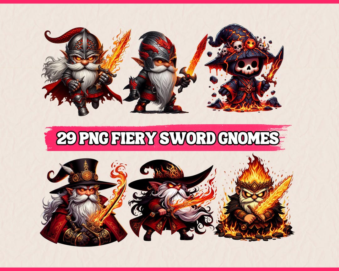 29 PNG Fiery Sword Gnomes Clipart, Halloween Magical Gnomes With Fire ...