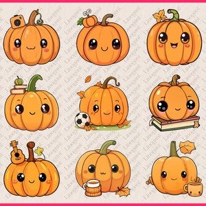 Watercolor Cute Autumn Pumpkin Clipart Bundle, Various Happy Fall ...