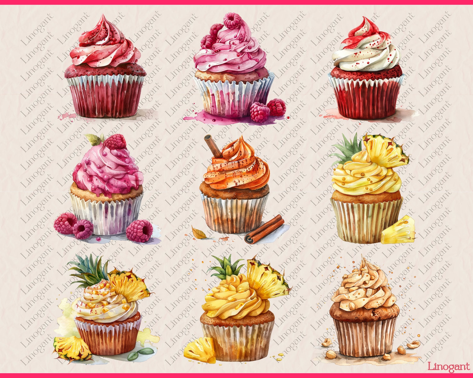 Watercolor Cupcake Clipart Bundle, Cupcakes Clip Art Set, Dessert PNG ...