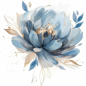 11 Abstract Blue Floral Clipart Bundle, Indigo Floral Illustration ...