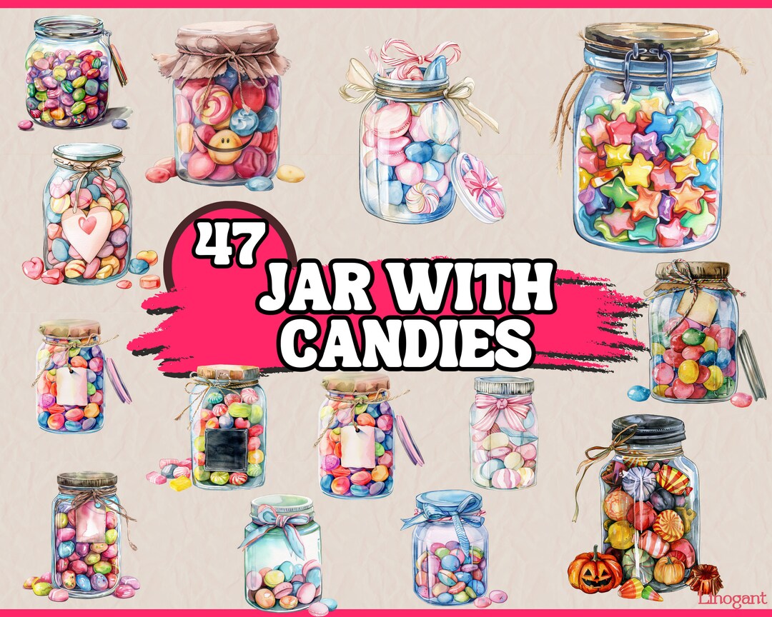 Watercolor Jar With Candies Clipart Bundle, Sweet Dessert Food Clip Art ...