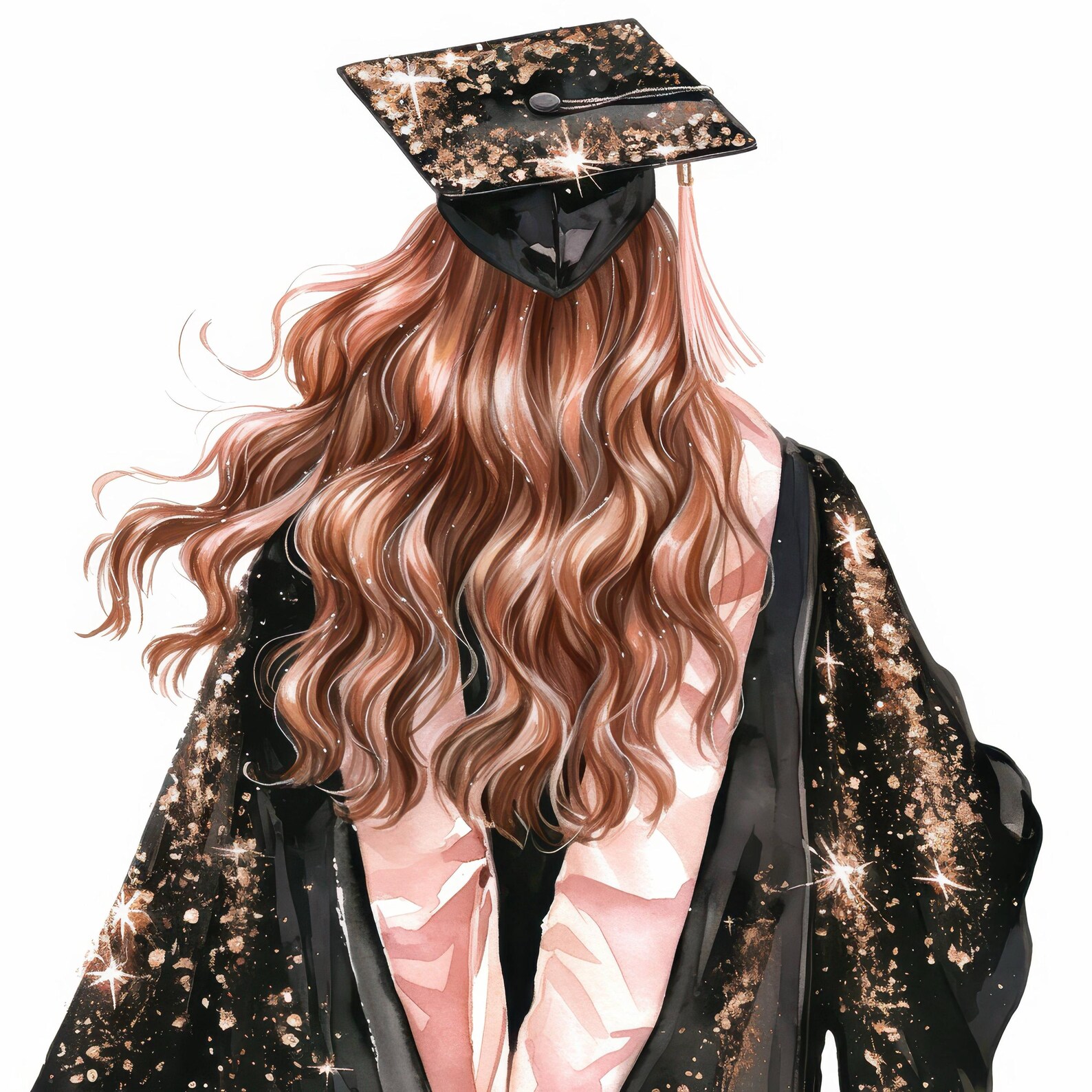 13 Girls in Sequin Graduation Gowns Rear Clipart, Sparkling Academic ...