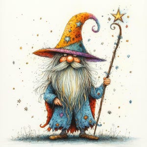 Quirky Starry Wizard Clip Art 14 High Res Watercolor Jpgs for Junk ...