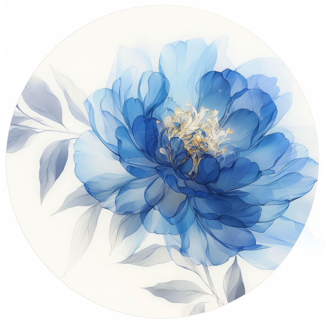 Dark Blue Circular Flowers Clip Art 14 High Res Watercolor Jpgs for ...