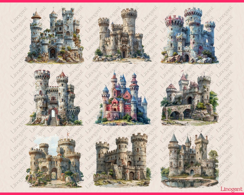 Watercolor Medieval Castle Clipart Bundle,middle Age Historical ...