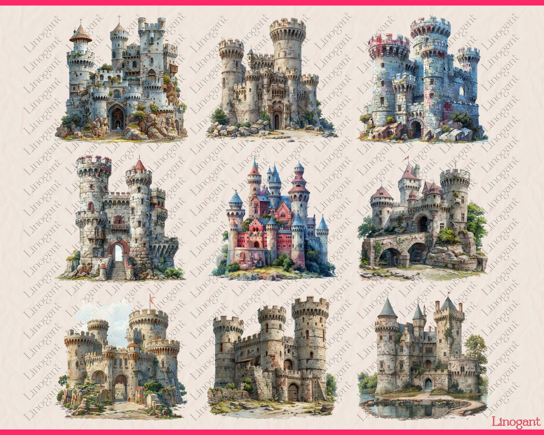 Watercolor Medieval Castle Clipart Bundle,middle Age Historical ...