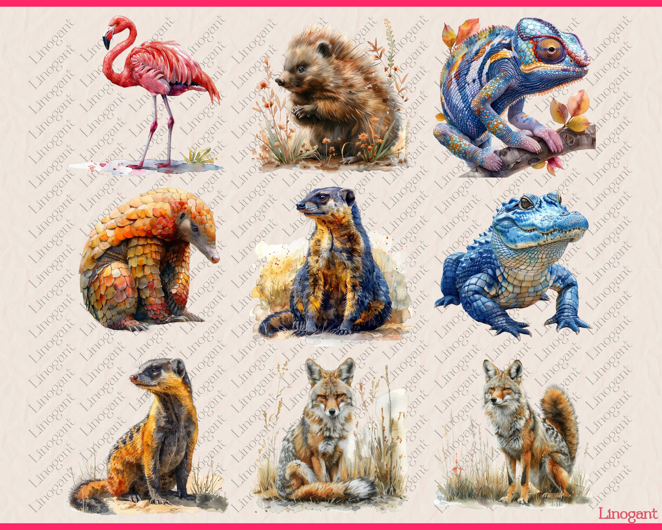 Watercolor Safari Animals Clipart Bundle, Safari Family Clip Art Set ...