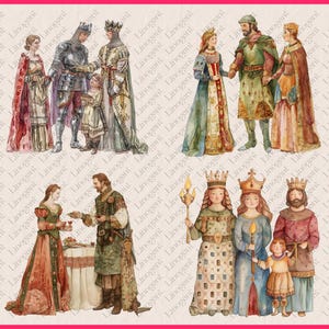 Watercolor Medieval Noble Family Clipart Bundle, Middle Age Royal Clip ...