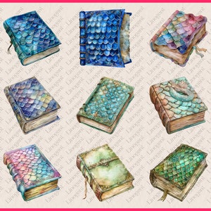 Watercolor Dragonscale Book Clipart Bundle, Grimoire Clip Art Set ...