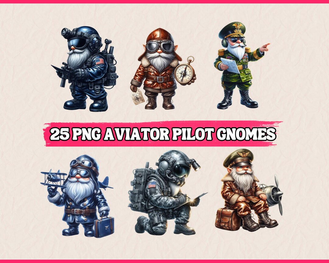 25 PNG Aviator Pilot Gnome Clipart, Military Gnomes With Uniform ...