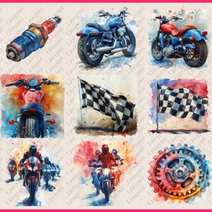Watercolor Racing Motorcycles Clipart Bundle, Motor Racing Clip Art Set ...