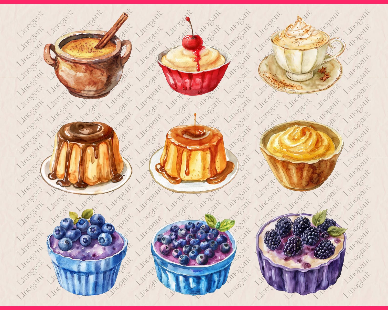 54 Custard Clipart | Sweet Illustrations | Printable Watercolor Food ...