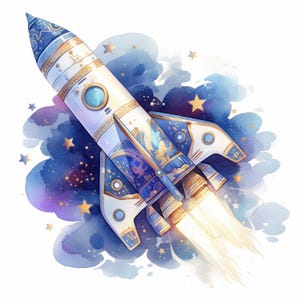 21 Space Rocket Clipart Bundle, Fun Outer Space Illustration, Printable ...