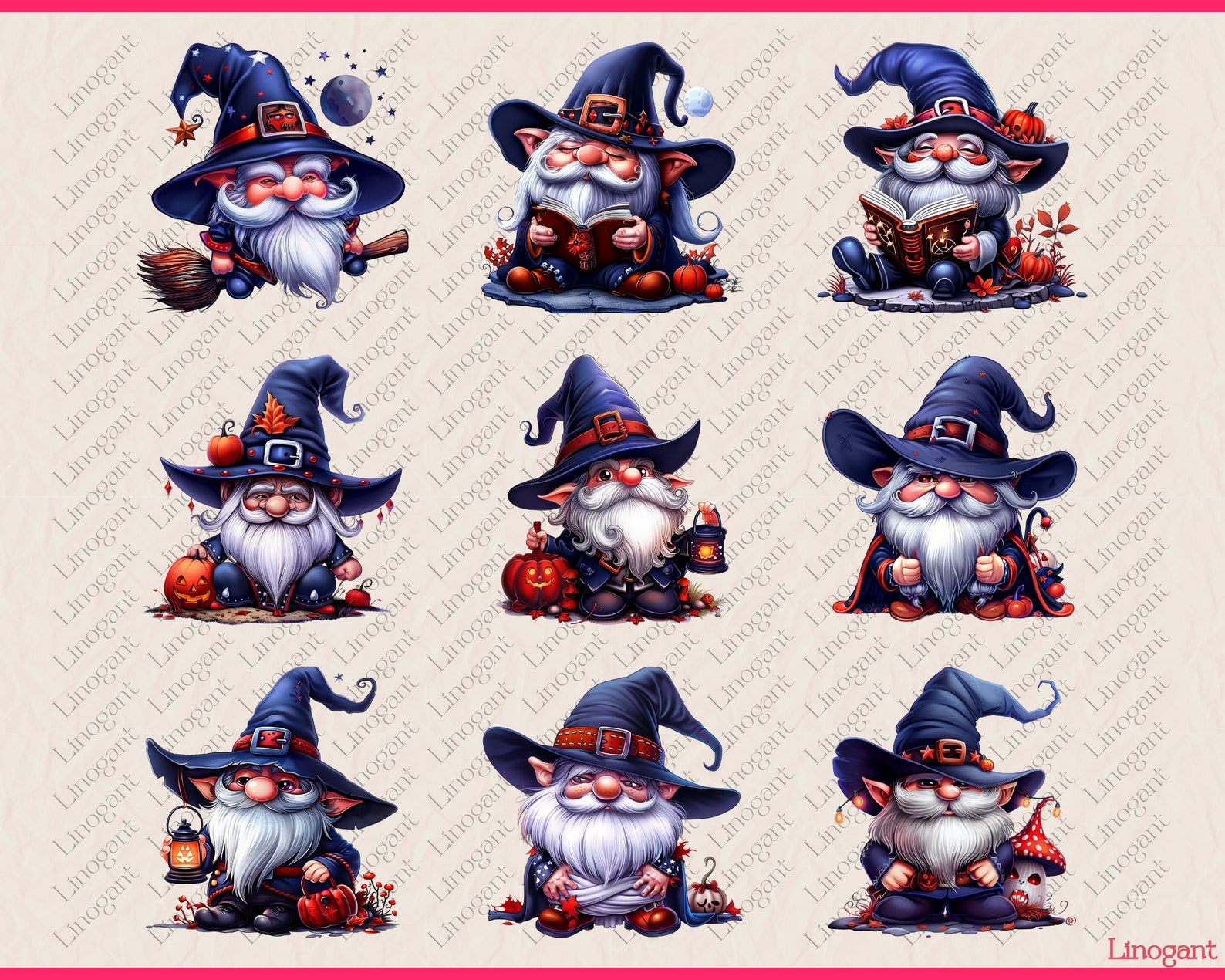 Cute Halloween Gnome Clipart, Spooky Clipart With Bats, Pumpkins and ...