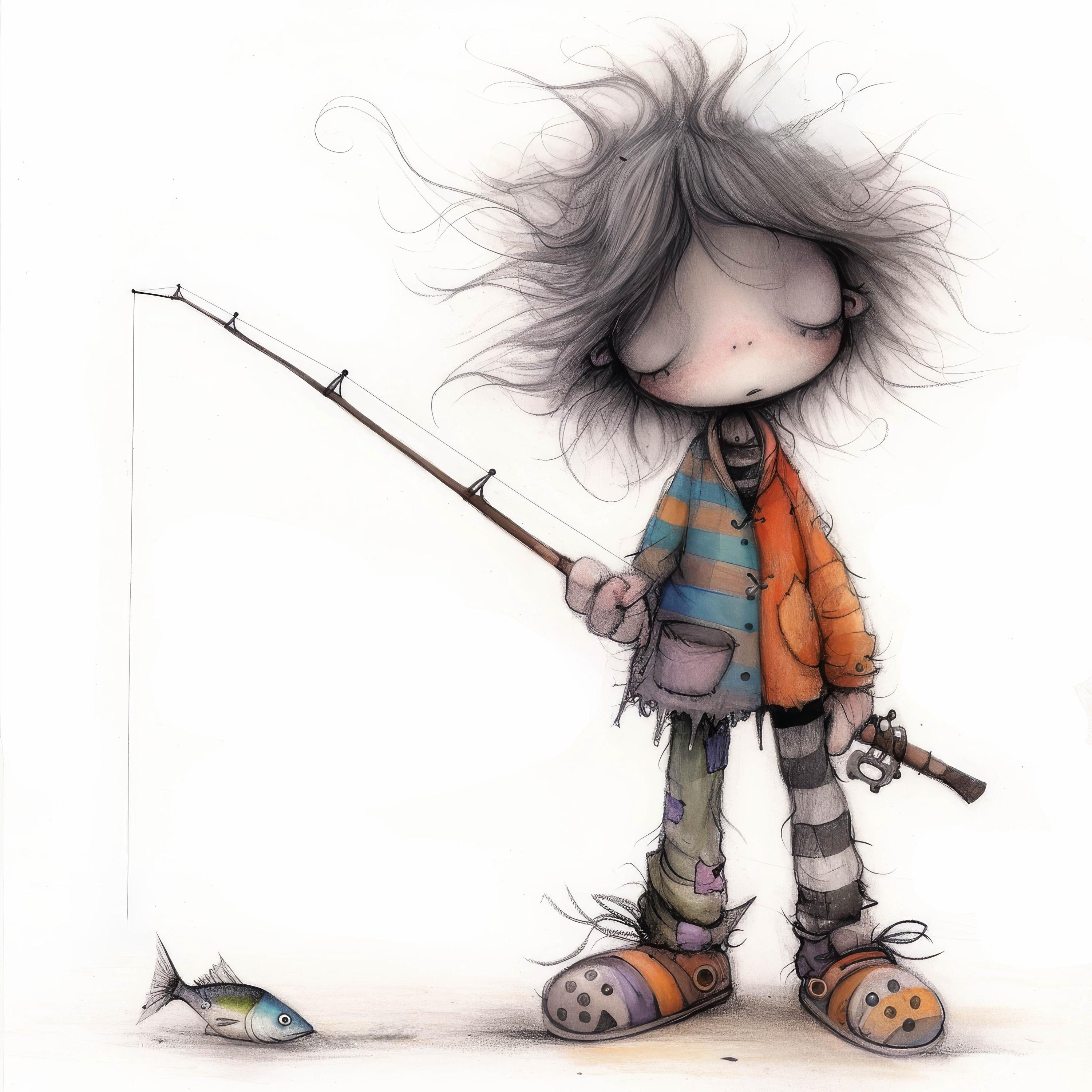 Frazzled Fishing Kid Clipart 15 High Res Watercolor Jpgs, Junk ...