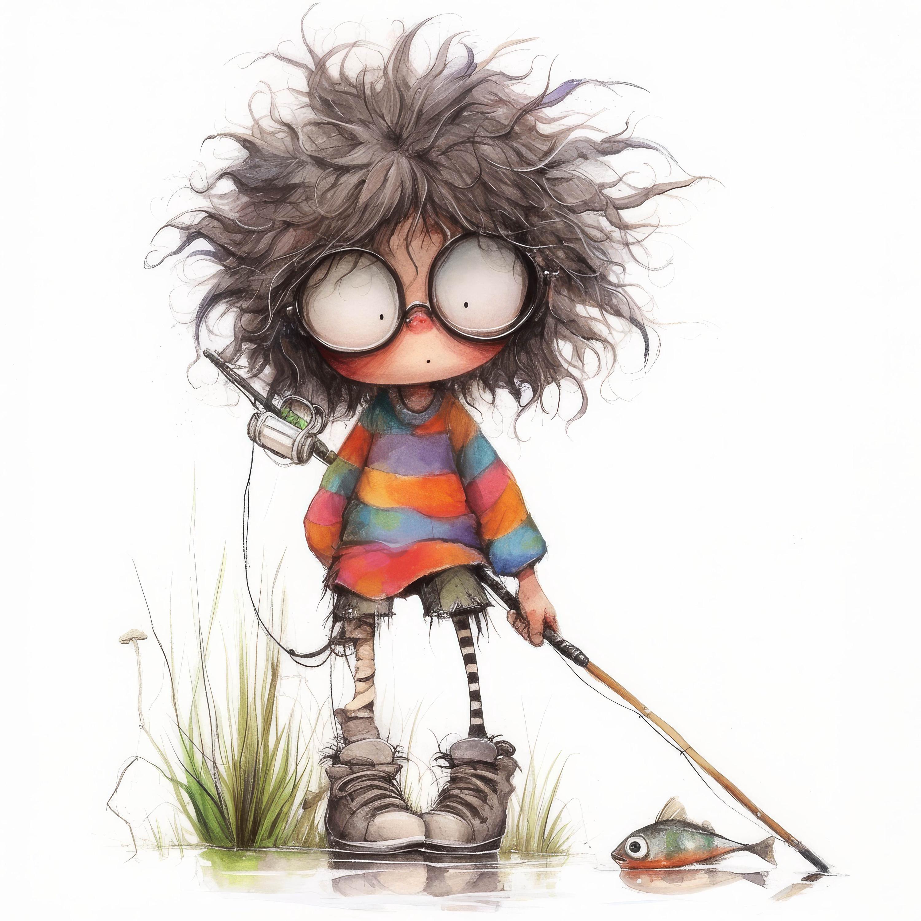 Frazzled Fishing Kid Clipart 15 High Res Watercolor Jpgs, Junk ...