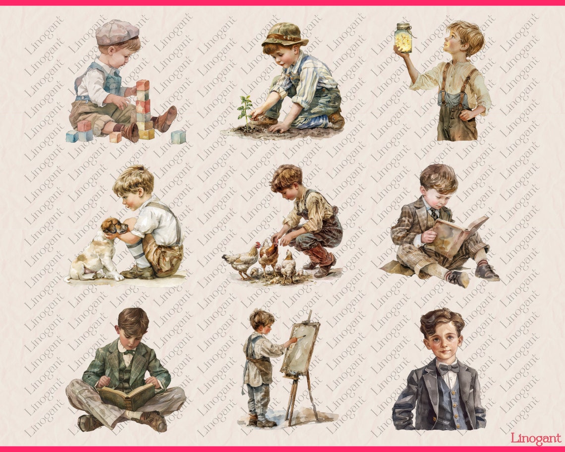 Watercolor Victorian Little Boy Clipart Bundle, Vintage Fashion Clip ...