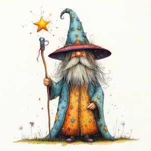 Quirky Starry Wizard Clip Art 14 High Res Watercolor Jpgs for Junk ...