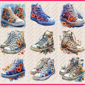 Watercolor Floral Sneakers Clipart Bundle, Flower Shoes Clip Art Set ...