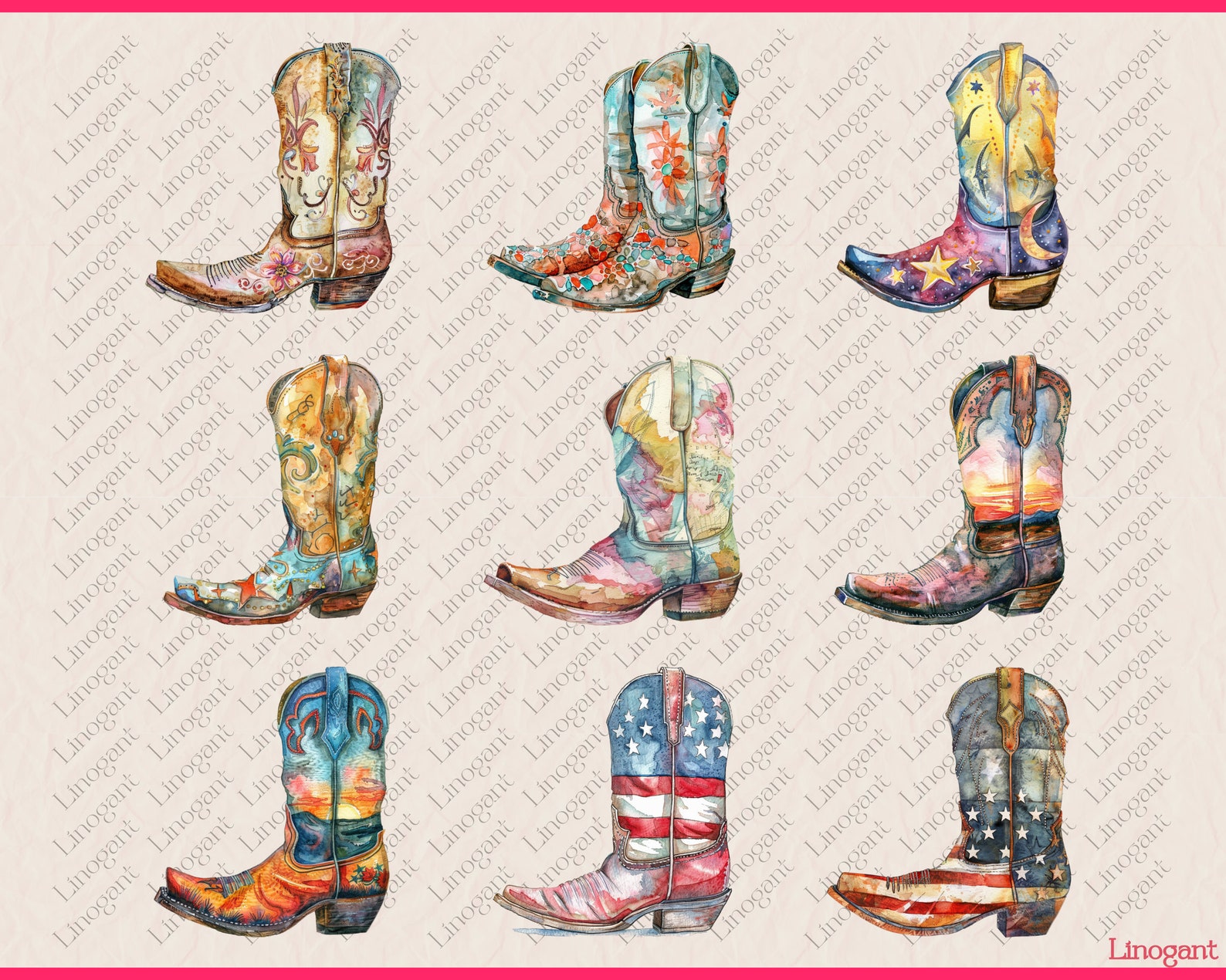 Watercolor Western Cowboy Boot Clipart Bundle, Cowgirl Shoe Clip Art ...