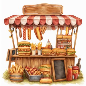 Whimsical Hot Dog Stand Clip Art 12 High Res Watercolor Jpgs for Junk ...