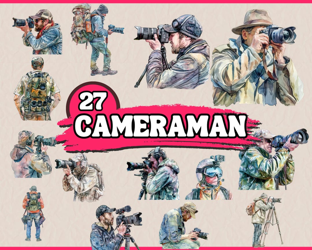 27 PNG Cameraman Clipart | Watercolor Realistic Camera Man Clipart With ...