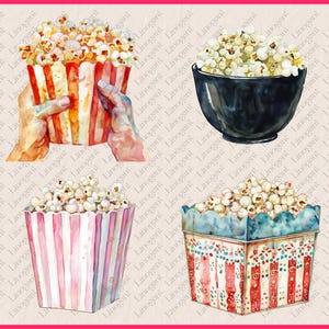 31 PNG Watercolor Popcorn Clipart, Pop Corn Print, Junk Food Graphics ...