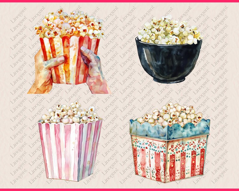 31 PNG Watercolor Popcorn Clipart, Pop Corn Print, Junk Food Graphics ...