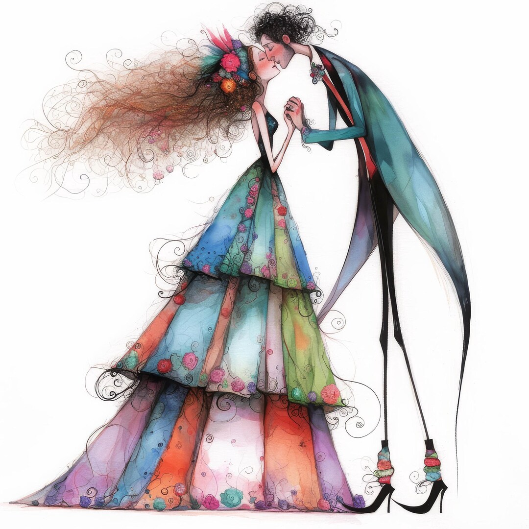 Quirky Romantic Couple Clip Art 12 High Res Watercolor Jpgs Junk ...