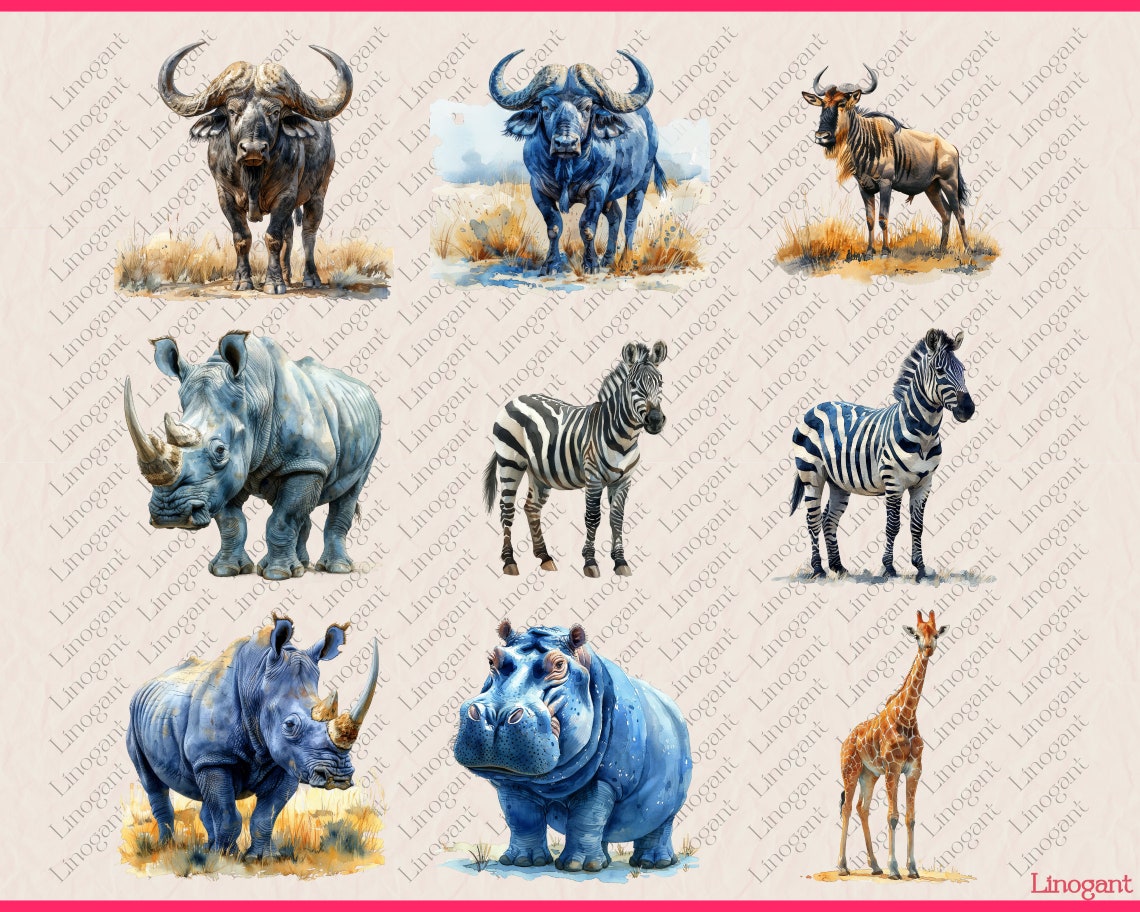 Watercolor Wild Safari Animals Clipart Bundle, Extreme Safari Travel ...