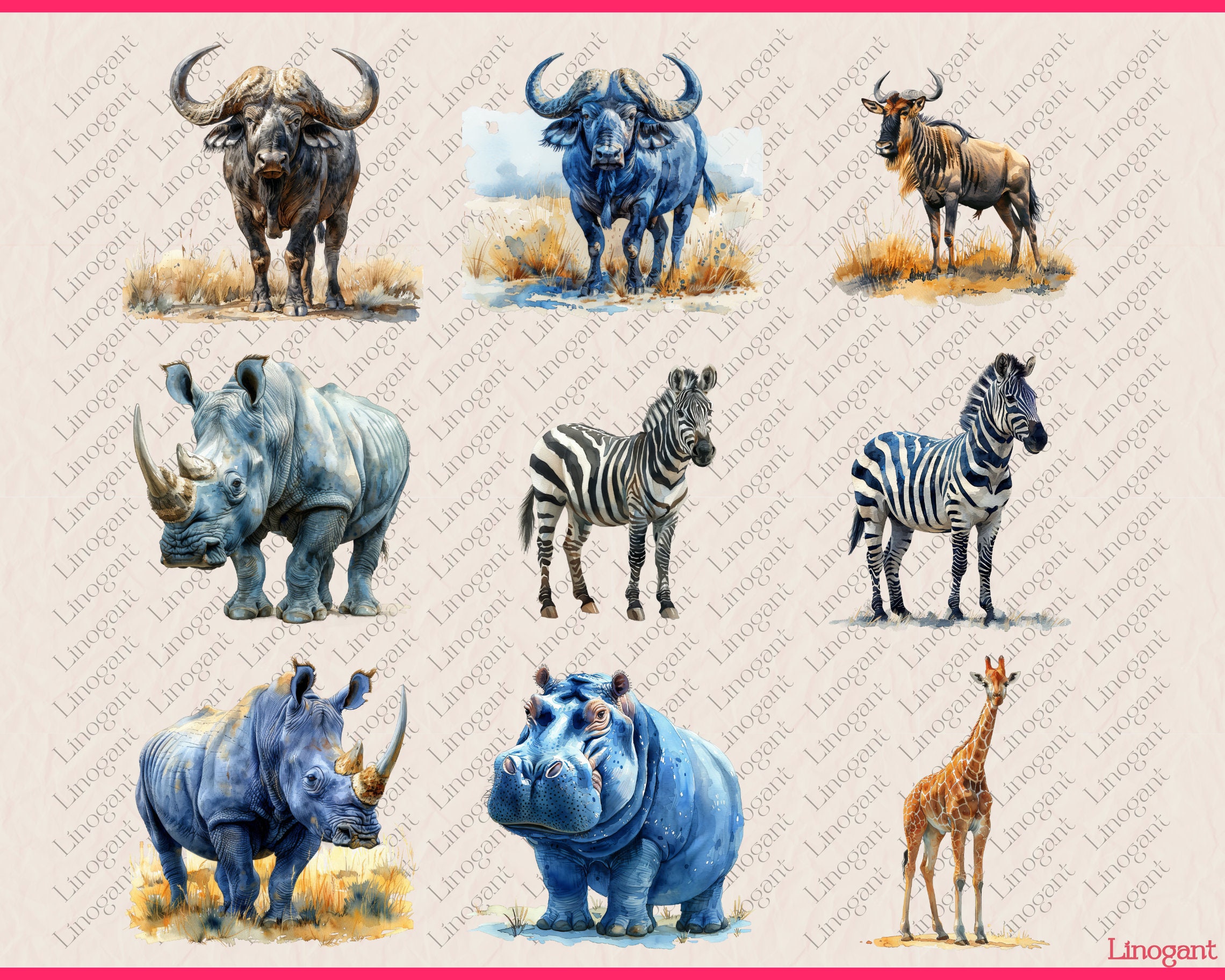 Watercolor Safari Animals Clipart Bundle, Safari Family Clip Art Set ...