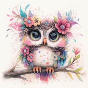 Whimsical Floral Owls Clipart 10 High Res Watercolor Jpgs for Junk ...