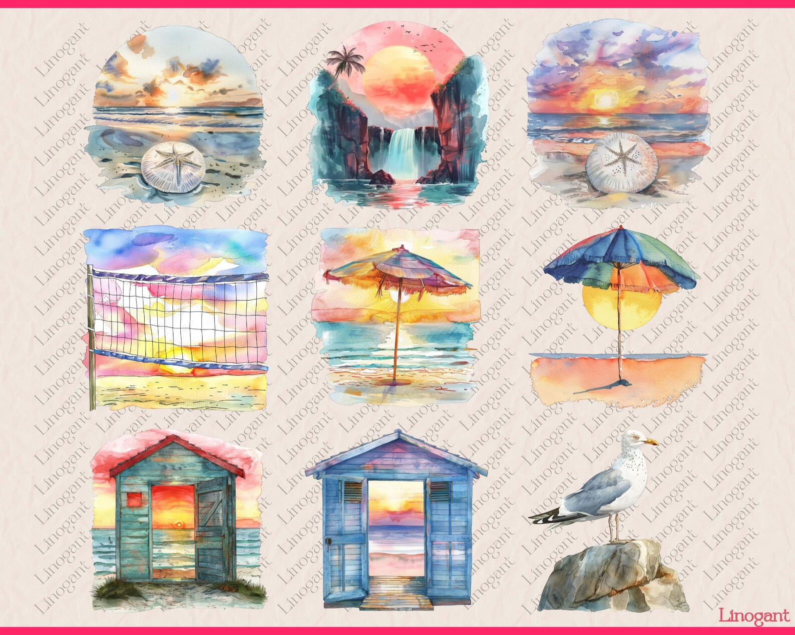 37 PNG Tropical Sunset Clipart | Summer Sunset at Beach, Watercolor Sun ...