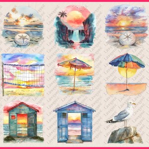 37 PNG Tropical Sunset Clipart | Summer Sunset at Beach, Watercolor Sun ...
