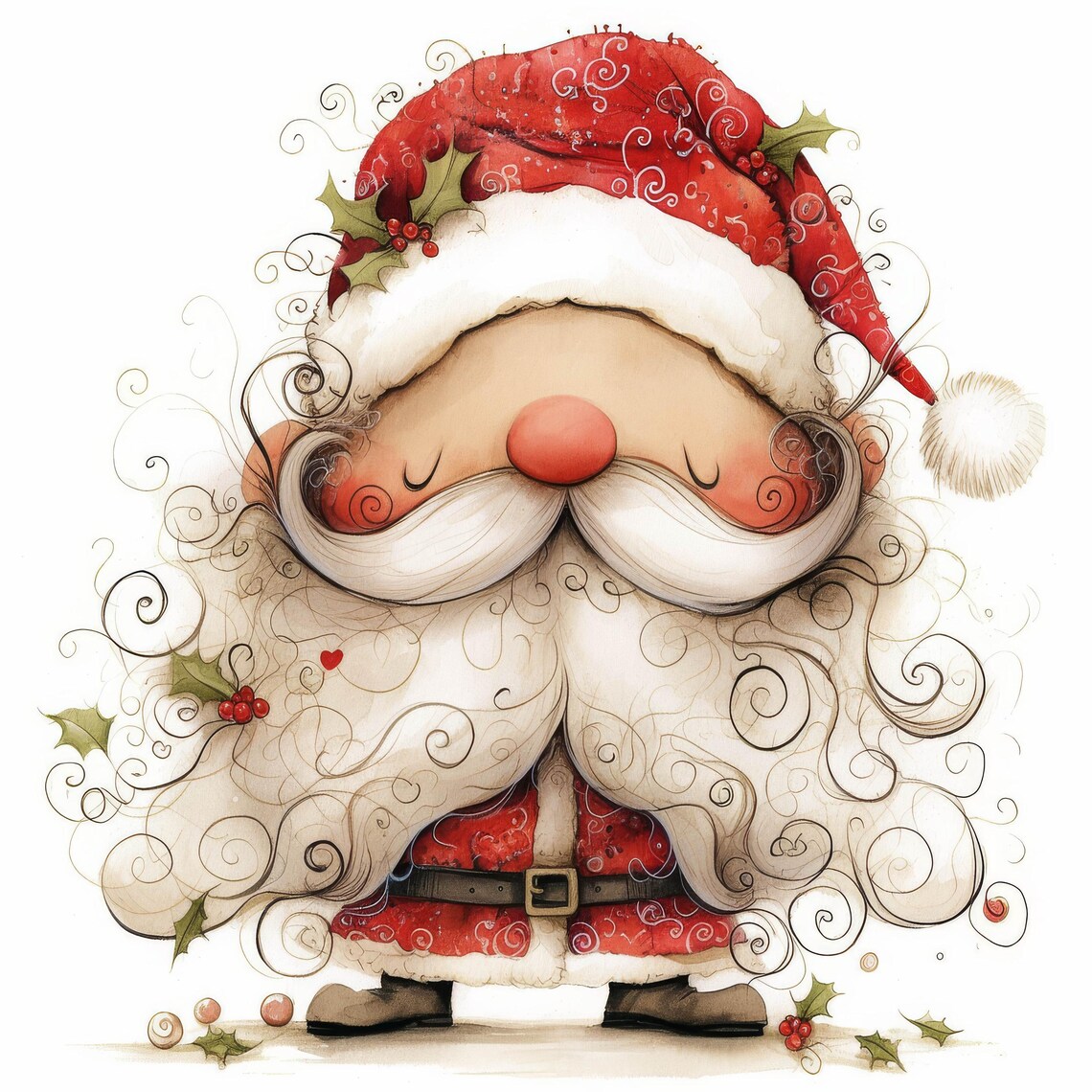Whimsical Scruffy Santa Clip Art 10 High Res Watercolor Jpgs Junk ...