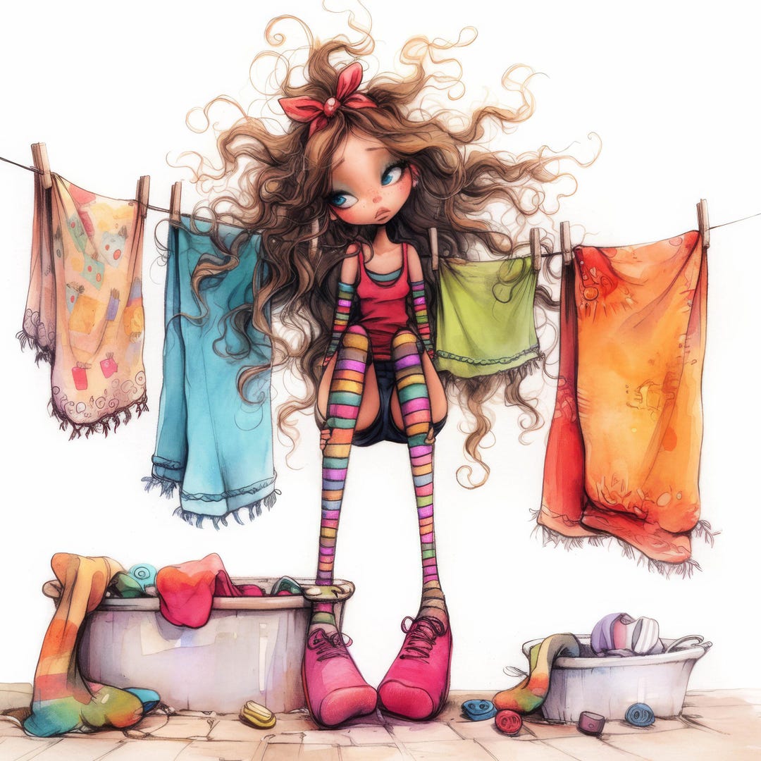 Quirky Hang Clothes Clip Art 12 High Res Watercolor Jpgs Junk Journals ...