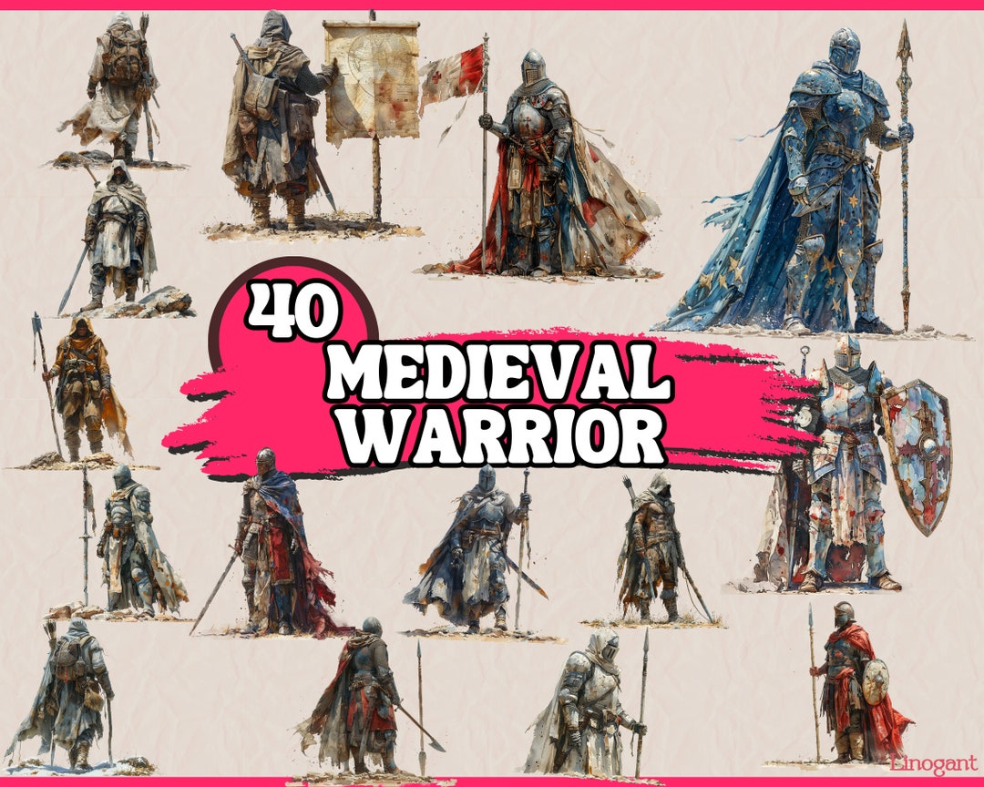 Watercolor Medieval Warrior Clipart Bundle, Historical Warrior Clip Art ...