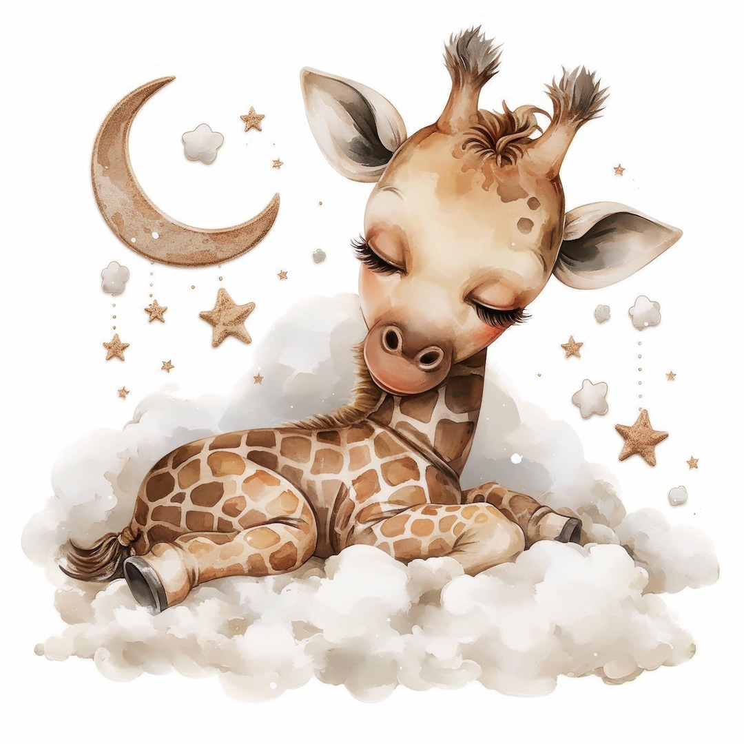 17 Sleepy Giraffe Clipart, Baby Safari Animals Illustration, Printable ...
