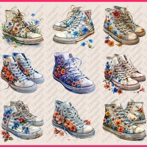 Watercolor Floral Sneakers Clipart Bundle, Flower Shoes Clip Art Set ...