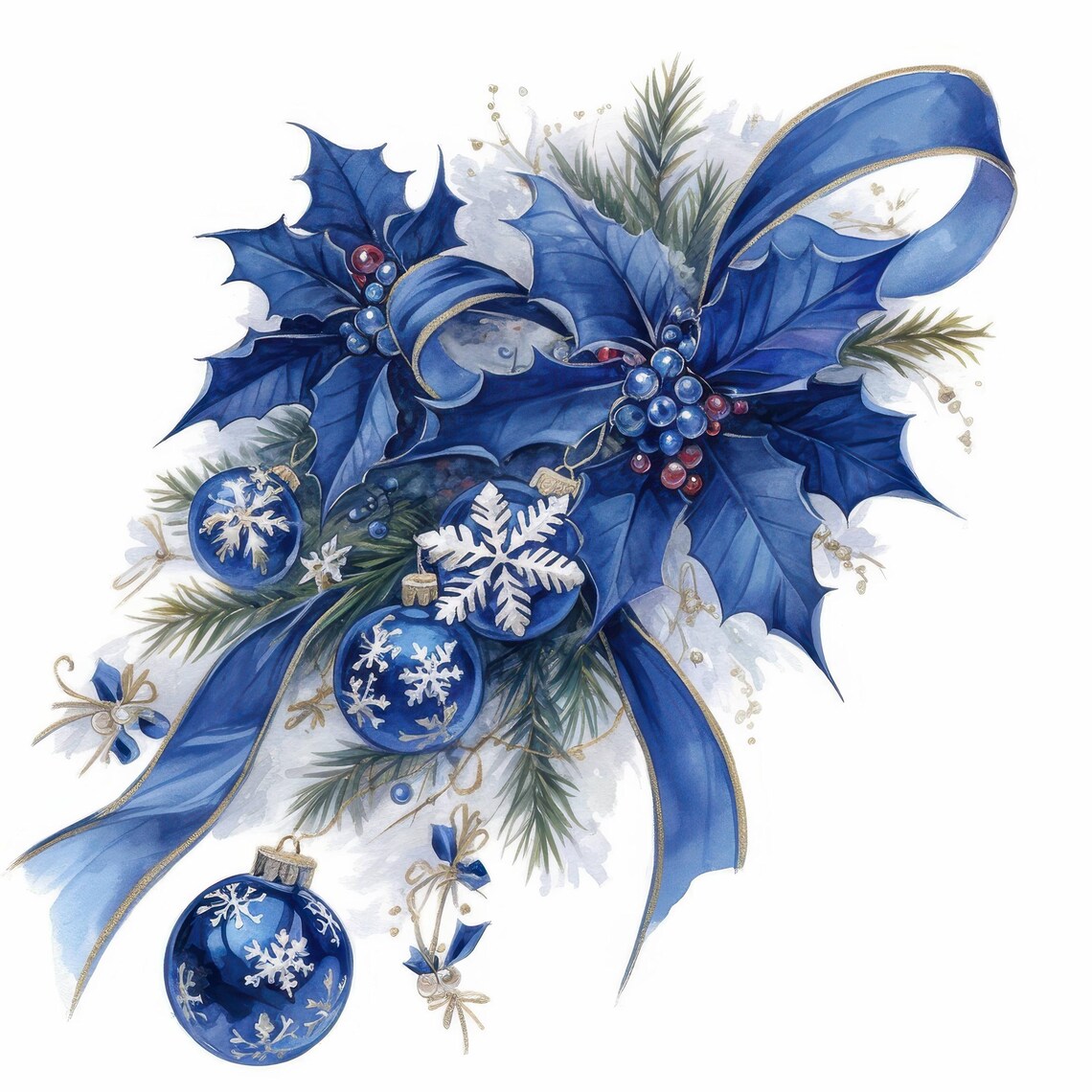 16 Blue Christmas Clipart Bundle, Cool Tone Holiday Decor Illustration ...