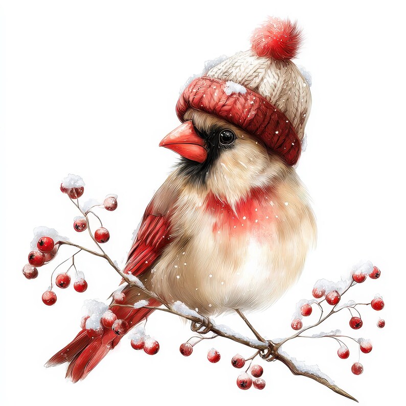 12 Festive Cardinal Clipart Bundle, Red Winter Bird Illustration ...