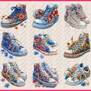 Watercolor Floral Sneakers Clipart Bundle, Flower Shoes Clip Art Set ...