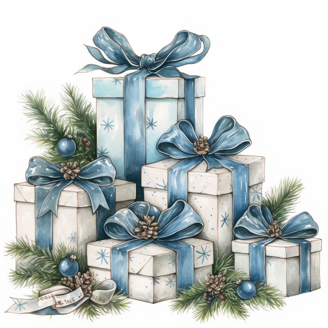 10 Winter Gift Boxes Clipart Bundle, Festive Holiday Illustration ...