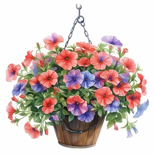 Hanging Mixed Petunias Clip Art 11 High Res Watercolor Jpgs for Junk ...
