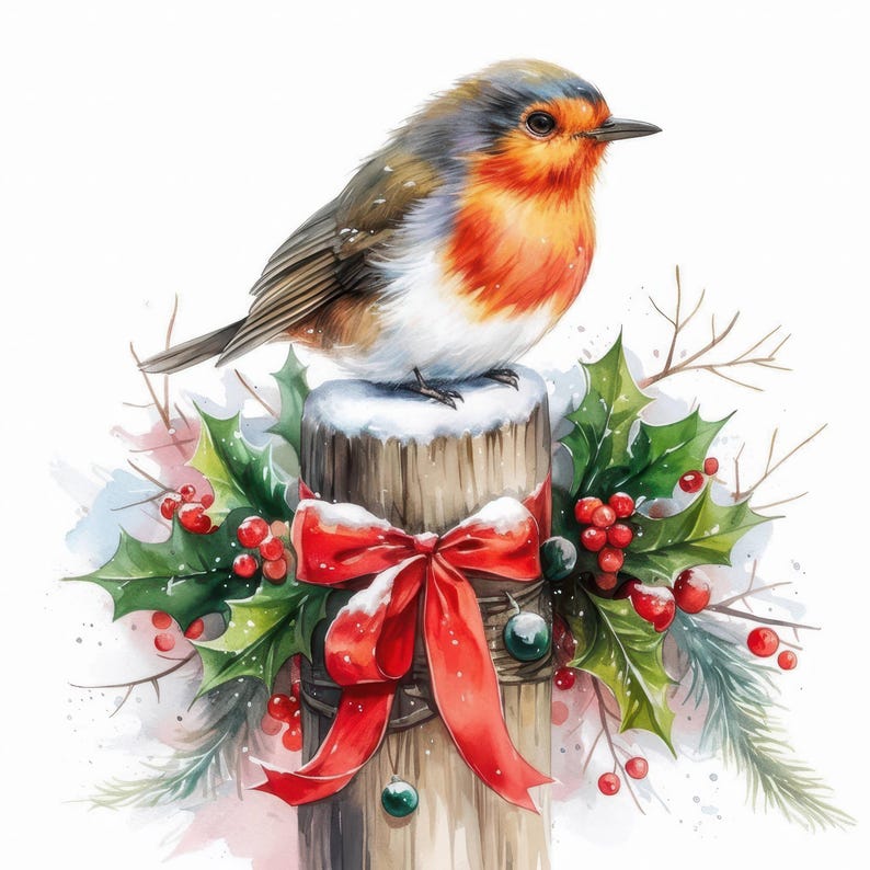 12 Cute Christmas Robins Clipart Bundle, Adorable Holiday Bird ...