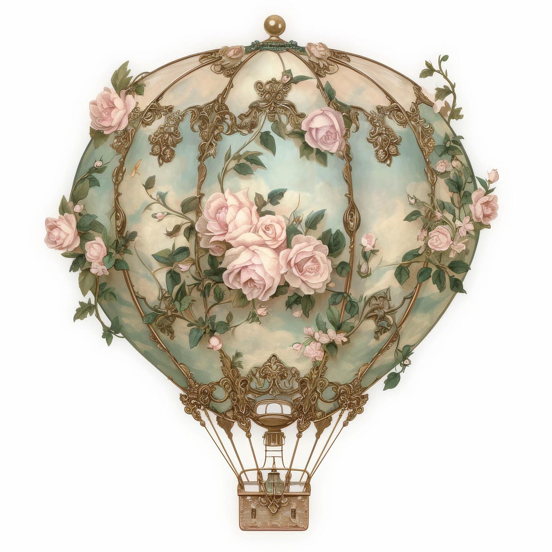 Victorian Hot Air Balloon Clip Art 10 High Res Watercolor Jpgs Junk ...